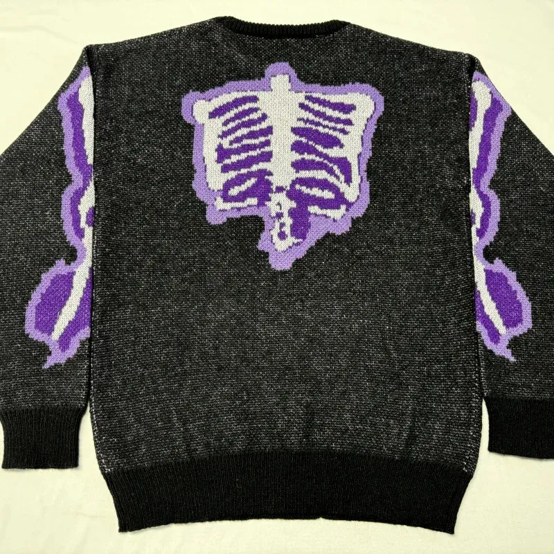 Men's Retro Sweater with Purple Skull Pattern, Casual Fashion Knit ...