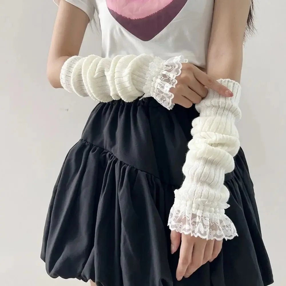 Fingerless Long Wrist Gloves Arm Warmers False Sleeves Knitted Gloves ...