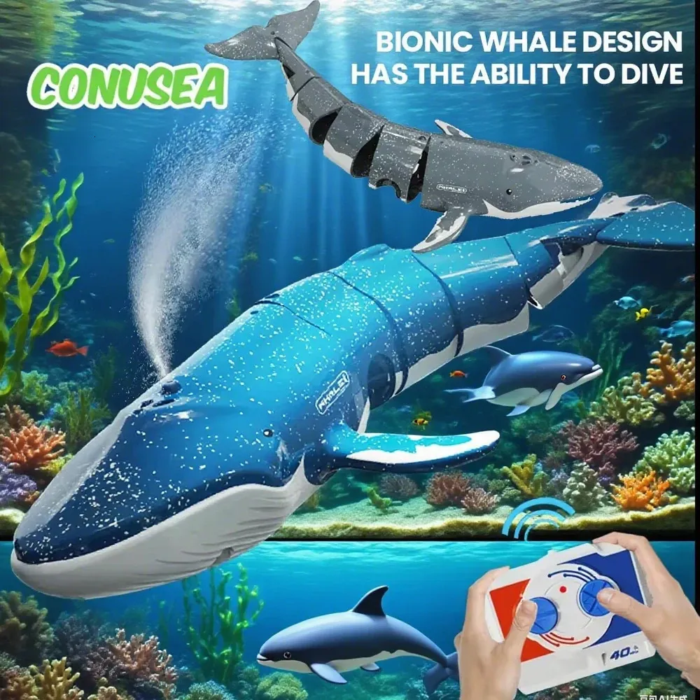 RC Submarine Underwater Remote Control Whales Shark Spray Radio Control ...
