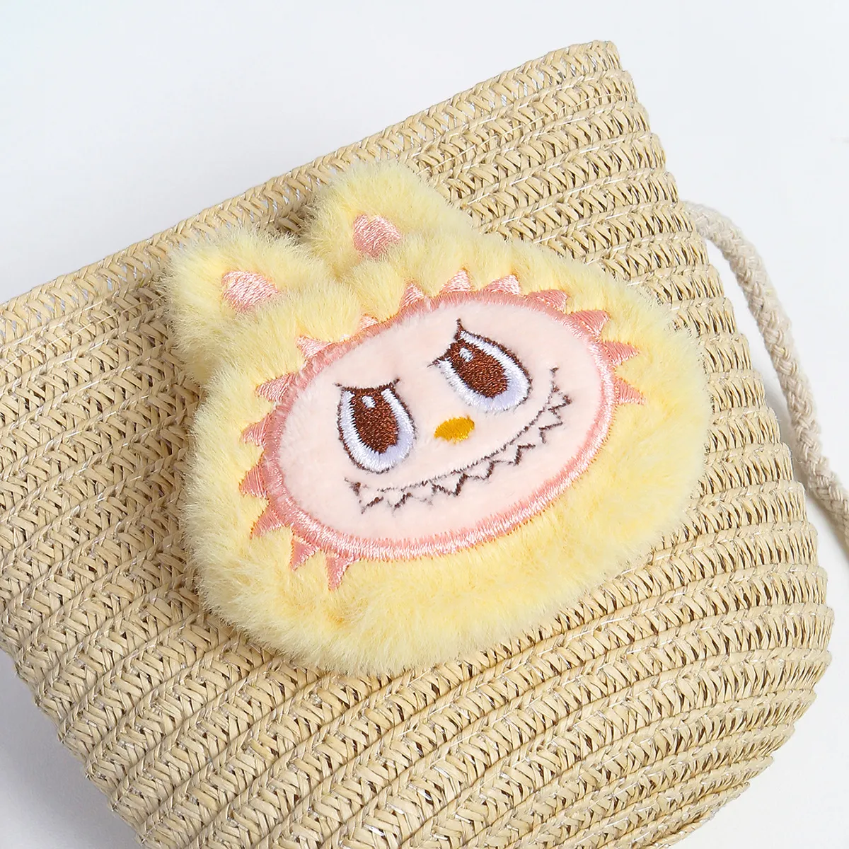 Cute Cartoon Labubu Kids' Shoulder Bag - Handmade Creative Woven Straw ...