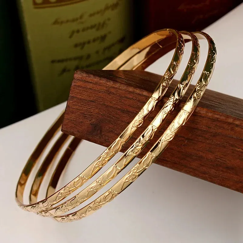 Herseygold Slim Metal Bangles Gold Plated Carved Flower Layered Cuff ...