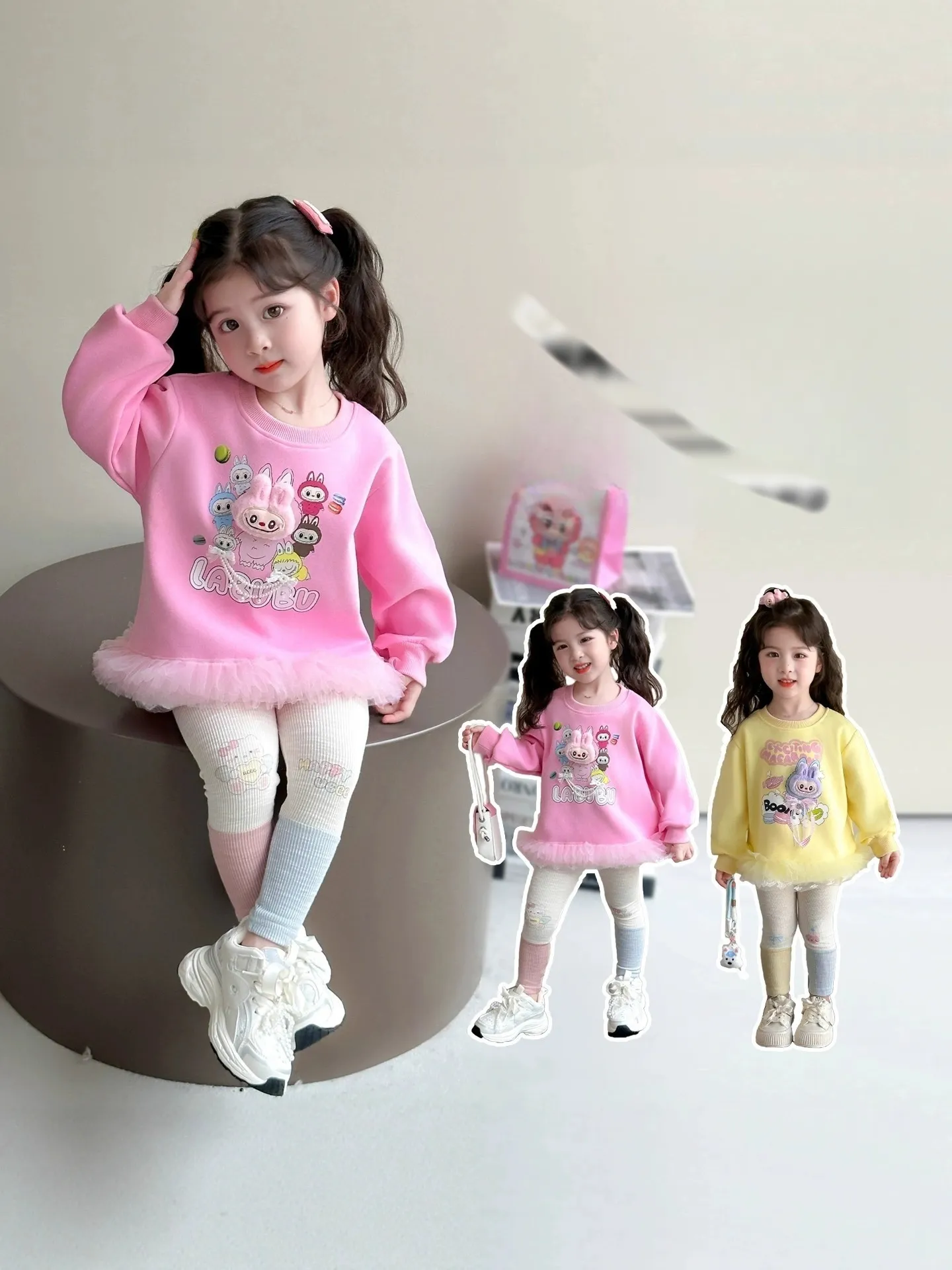 Labubu Children Clothes Sets Kids Stereo Cartoon Lace Gauze Sweatshirt ...