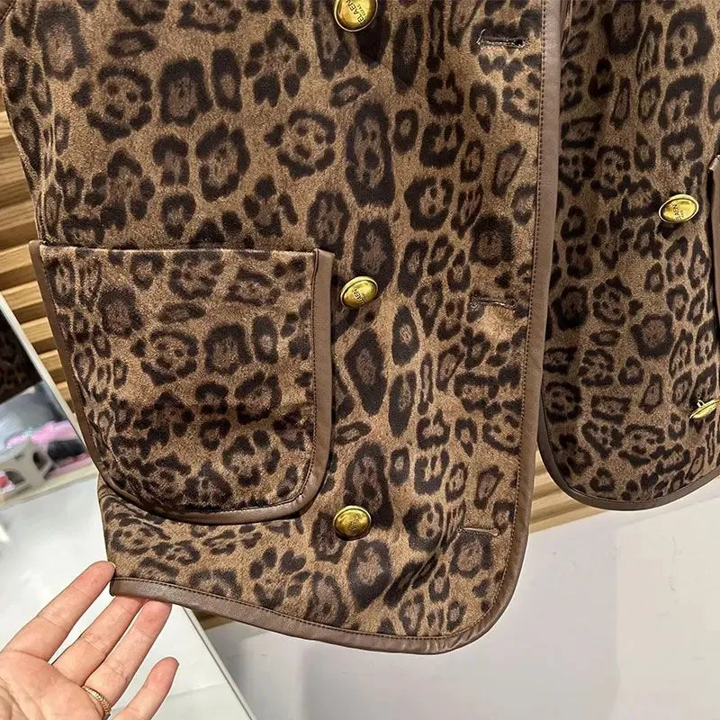 French Style Double Breasted Leopard Print Vest Jacket for Women ...