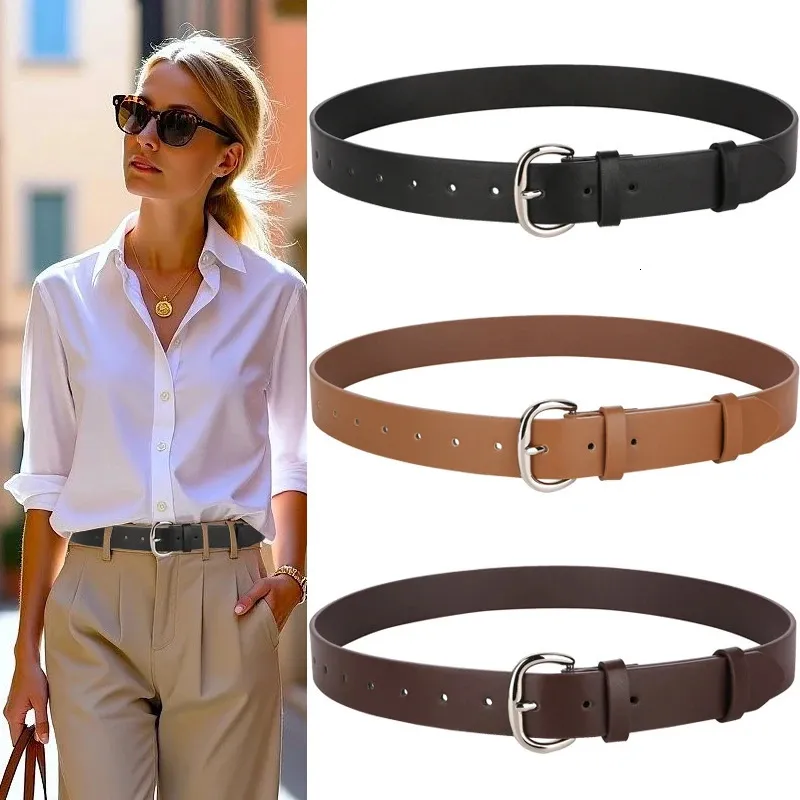 Women's Leather Belt with Silver Buckle, Fashion Casual Waist Belt for ...