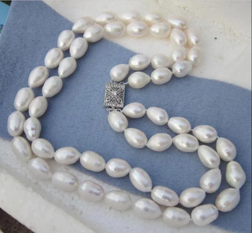 Double stranded 18 in 10-12 mm natural South Sea white pearl necklace ...