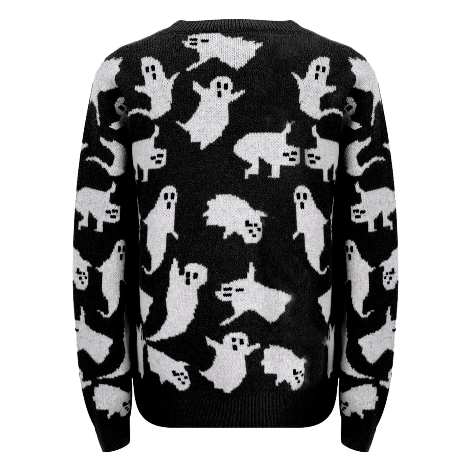 Women's Casual Autumn Ghost Knitted Sweater Jacquard Round Neck ...