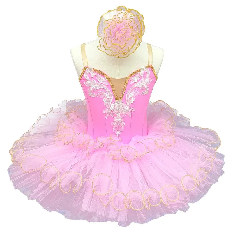 Girls Pink Ballet Tutu Dress With Gold Trim And Matching Headpiece ...