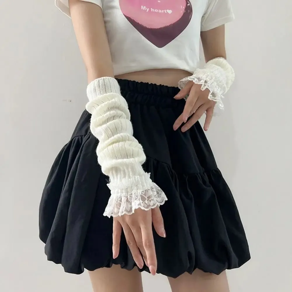 Fingerless Long Wrist Gloves Arm Warmers False Sleeves Knitted Gloves ...