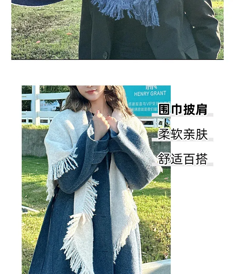 Triangle Knit Scarf Women Autumn Winter Wool Blend Lace Pashmina Shawl ...