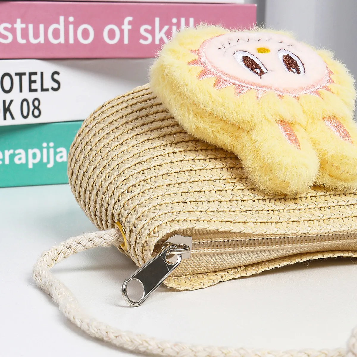 Cute Cartoon Labubu Kids' Shoulder Bag - Handmade Creative Woven Straw ...