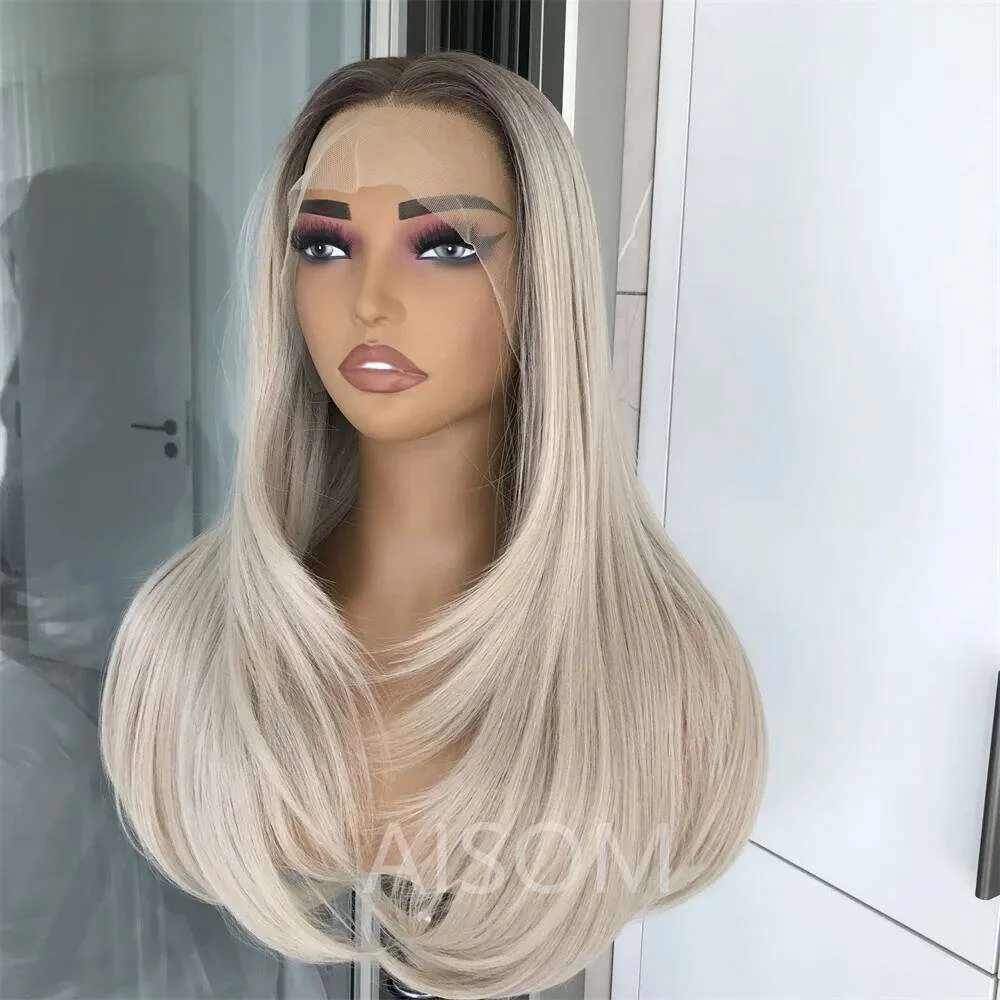 Highlight Blonde Layered Straight Synthetic Lace Front Wig For Women ...