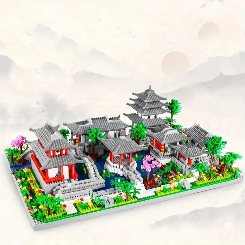 Suzhou Garden micro particle wooden building block puzzle ethnic style ...