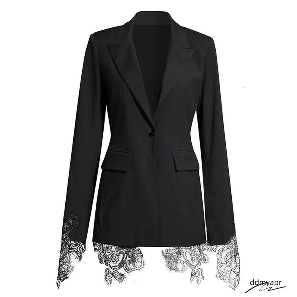 Ladies' Textured Blazer: Patchwork Embroidery Lace Tunic Coat with ...