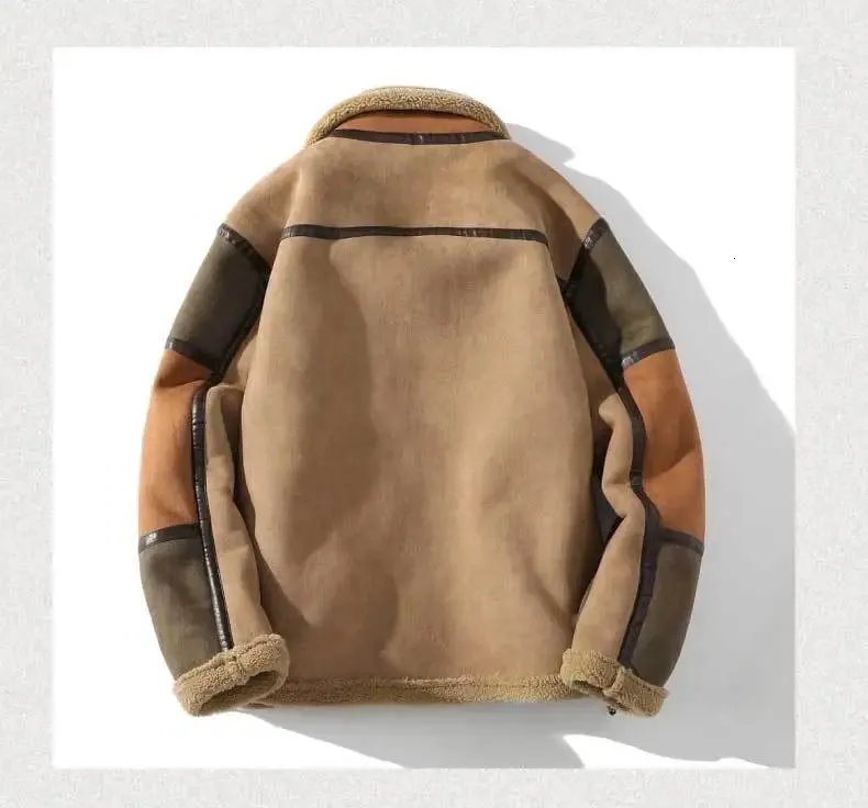 Men's 2025 Large Size Lapel Fur One Plus Fleece Thick Warm Patchwork ...