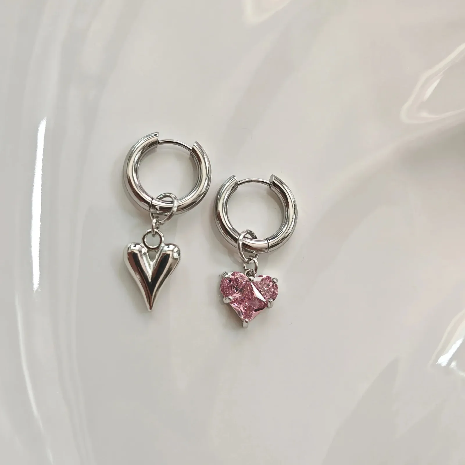 Sweet Pink Zircon Heart-Shaped Earrings Jewelry for Women 250902 from ...