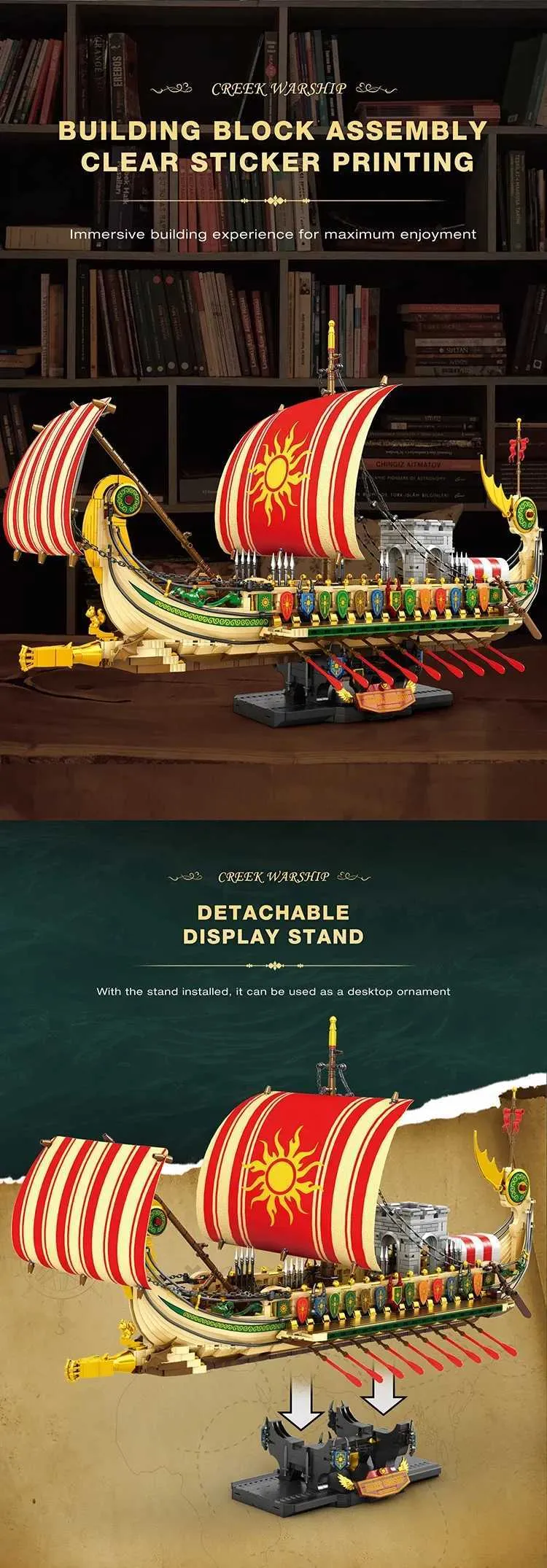 2982-Piece Greek Trireme War Battle Ship Model Building Blocks, Desktop ...