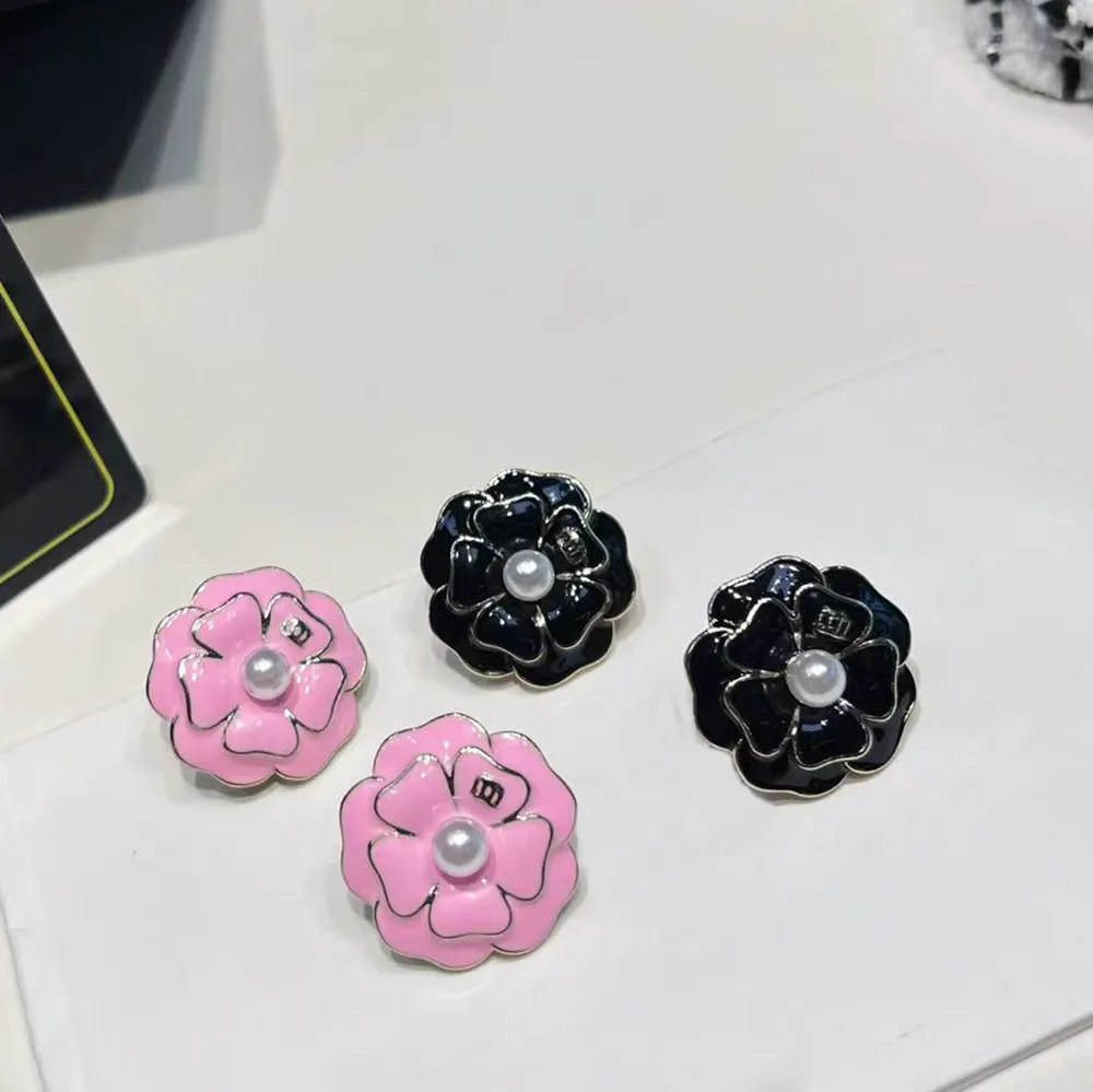 Flower Ear Stud Earrings with Rhinestone Pearl, Real Gold Brass Copper ...