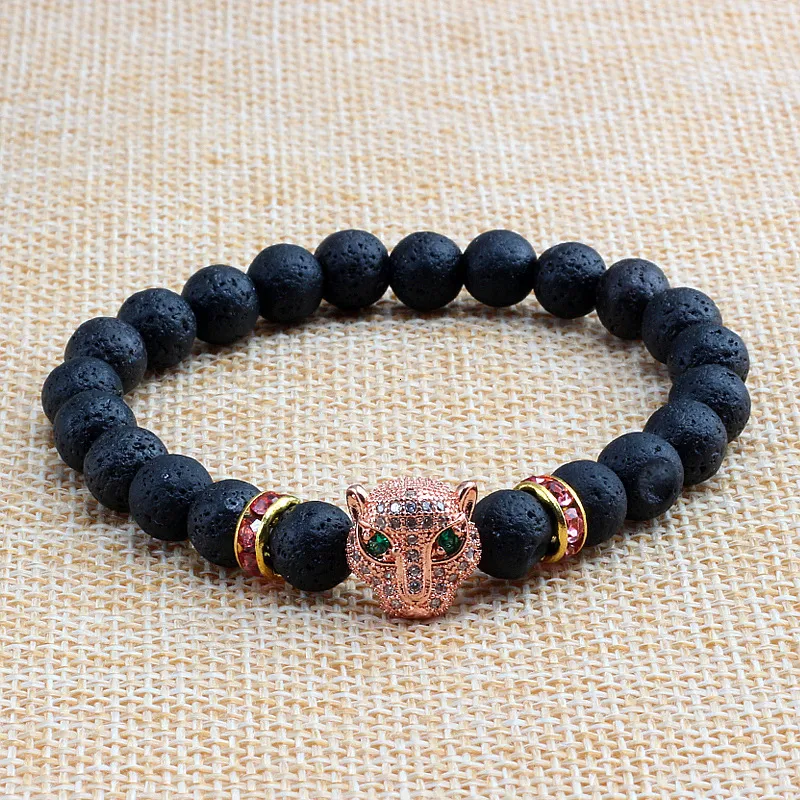 Punk Style Bracelet with Shiny Black Micro Inlaid Bright Leopard Head ...