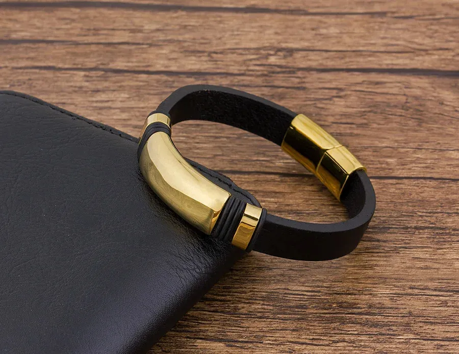 Tyo Charm Braided Rope Gold Color Magnetic Black Leather Name ...