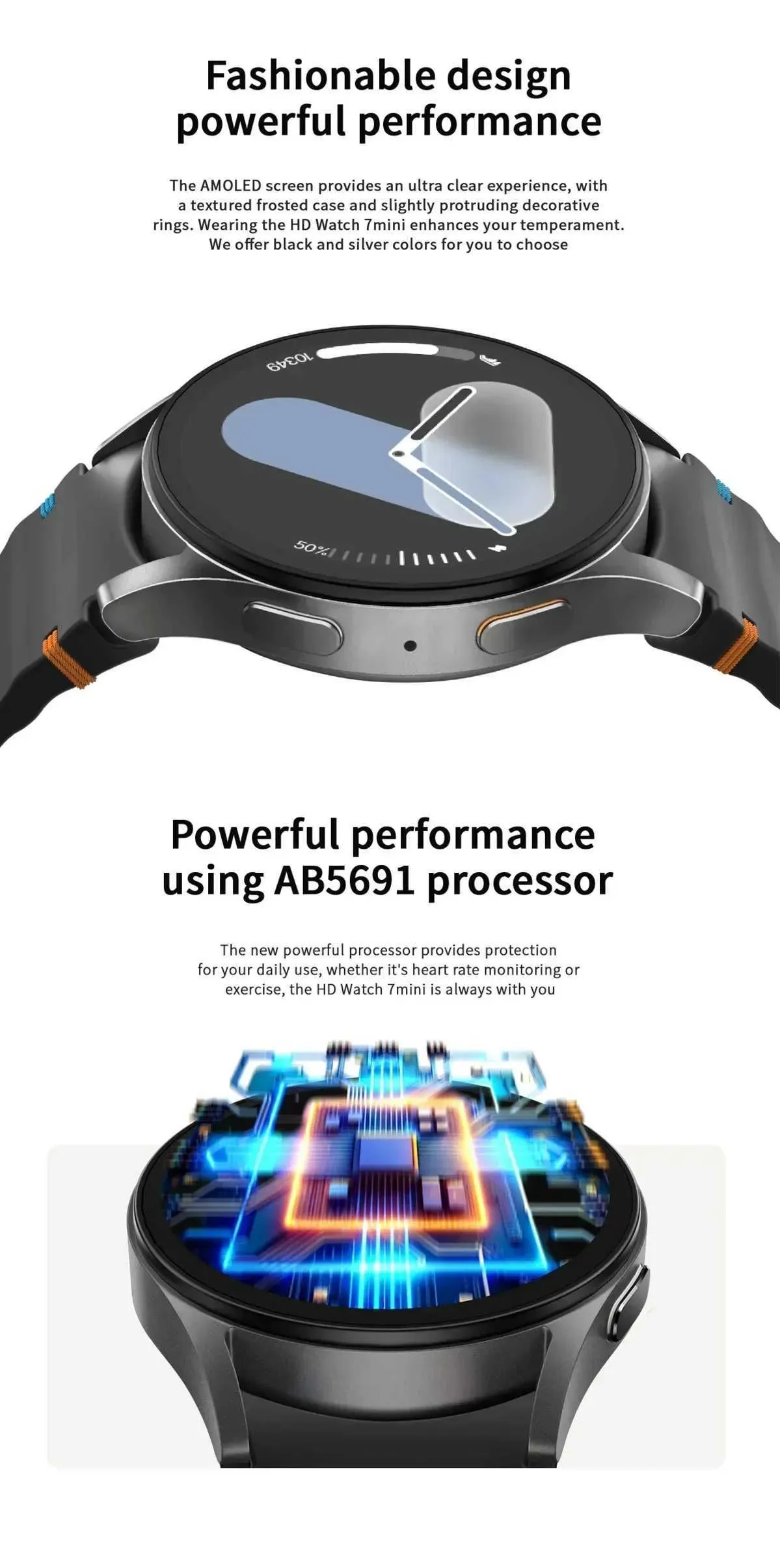 HD Watch7 Mini Smart Watch - 1.3 Inch AMOLED Screen, Heart Rate ...