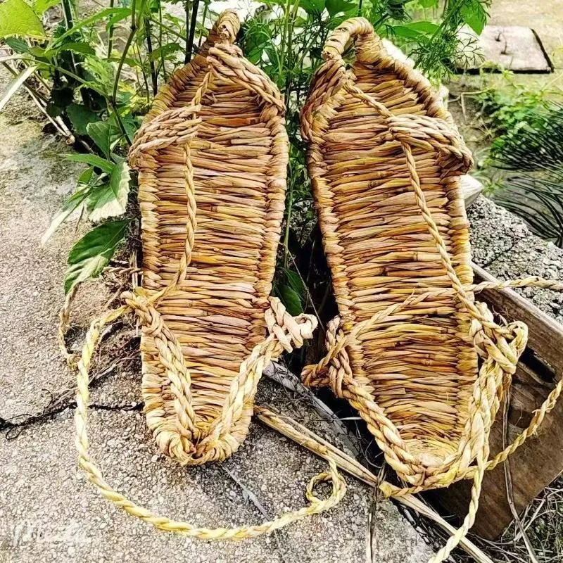 Traditional Handmade Woven Straw Slippers: Funny Nostalgic Summer Retro ...