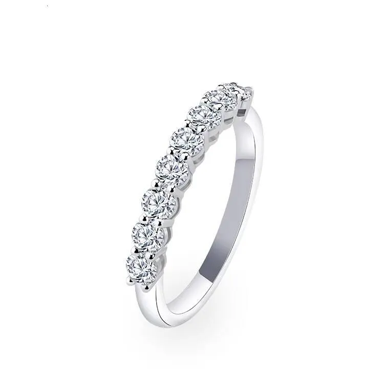 925 Silver Plated 18k White Gold Round Moissanite Diamond Half Eternity ...