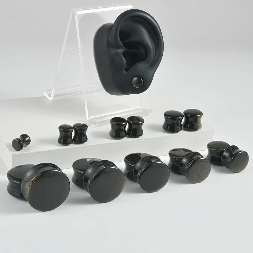 Black Natural Stone Double Flare Plugs Large Gauge Ear Plugs Ear Gauges ...