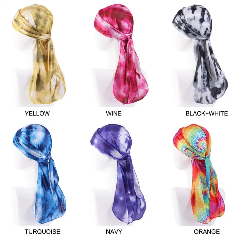 Dyed Silky Durag Bandana With Long Tail And Wide Strap, Colorful Durag ...