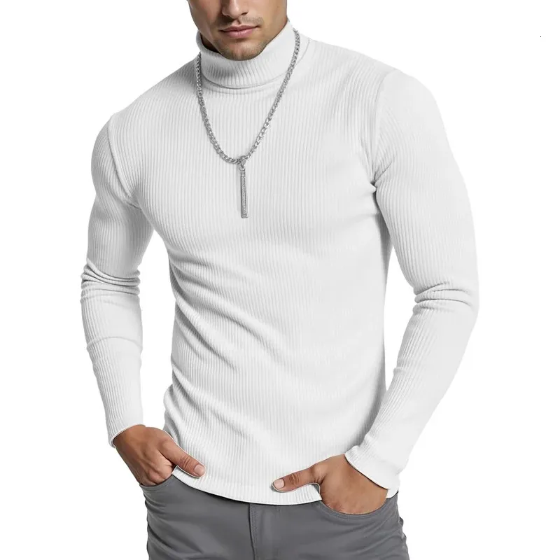 Men's Ribbed Turtleneck Sweaters Slim Fit Pullover Casual Long Sleeves ...