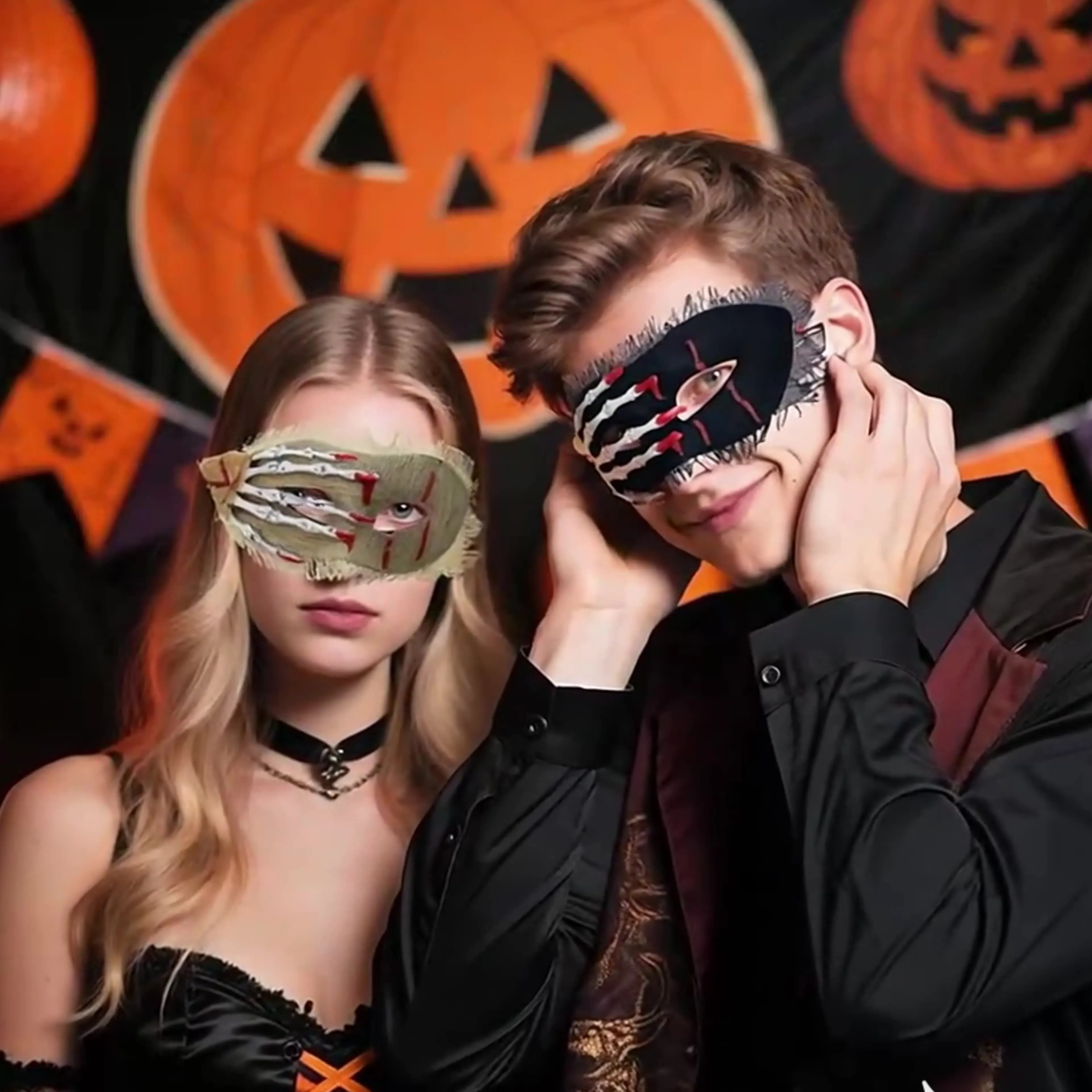 Creepy Gothic Hand Burlap Half Mask On Eyes For Halloween Masquerade ...