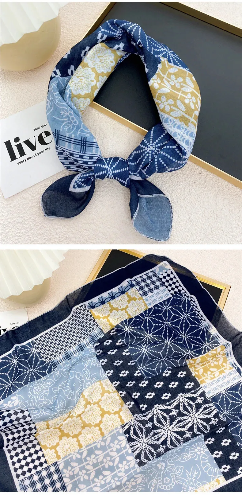 Bohemia Silk Hair Scarf Headband For Women, Korean Printing Cotton ...