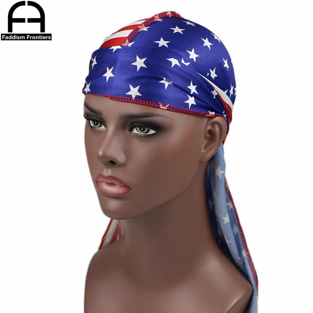 Patchwork Flag Men's Silk Durag Headwrap Bandana with Stars Printing ...