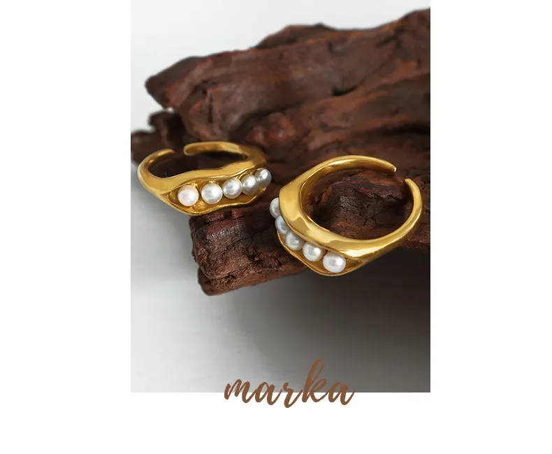 Chic French-Inspired Pod Ring with Fake Pearls and 18-Karat Yellow ...