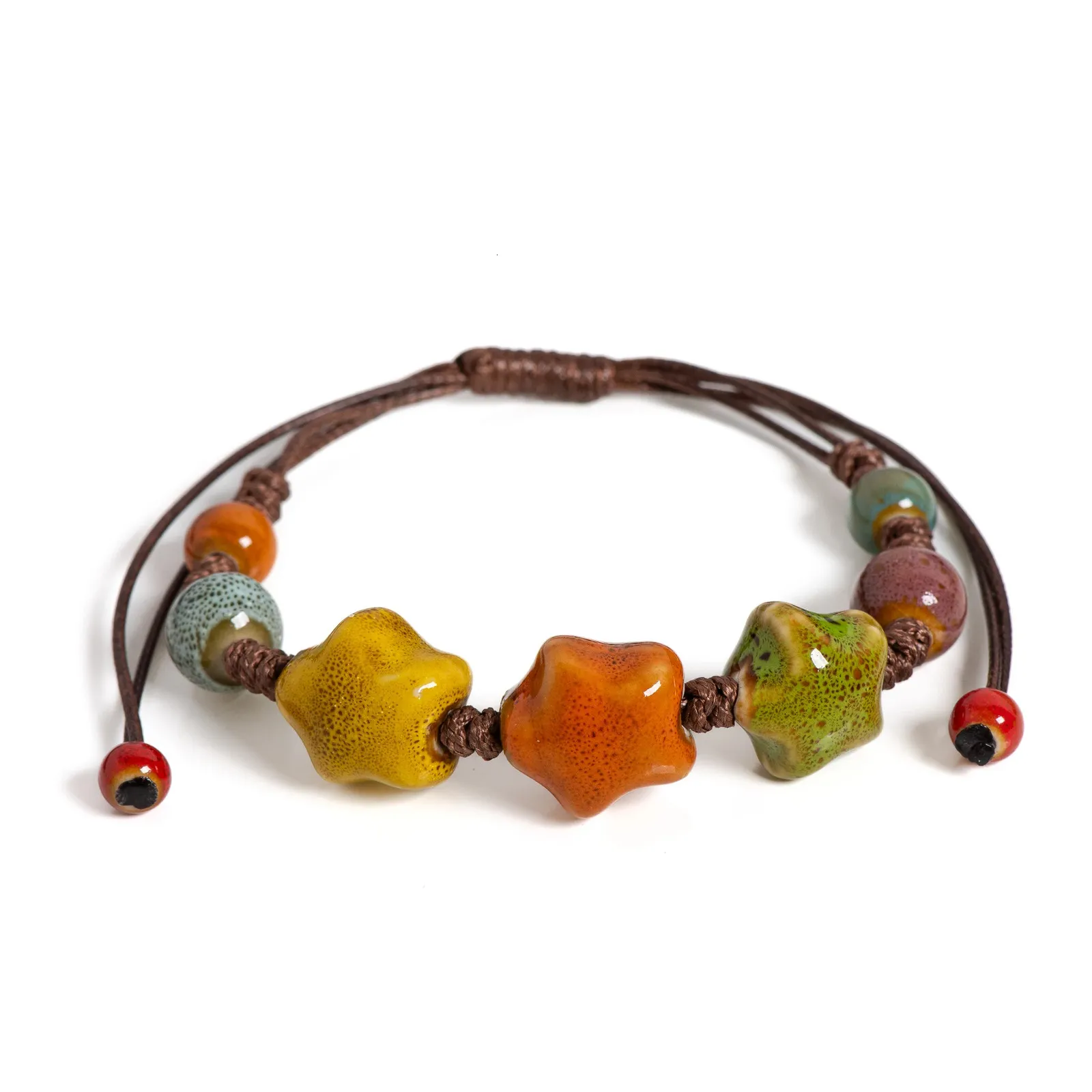 Handmade Glazed Ceramic Star Bracelet with Adjustable Woven String ...