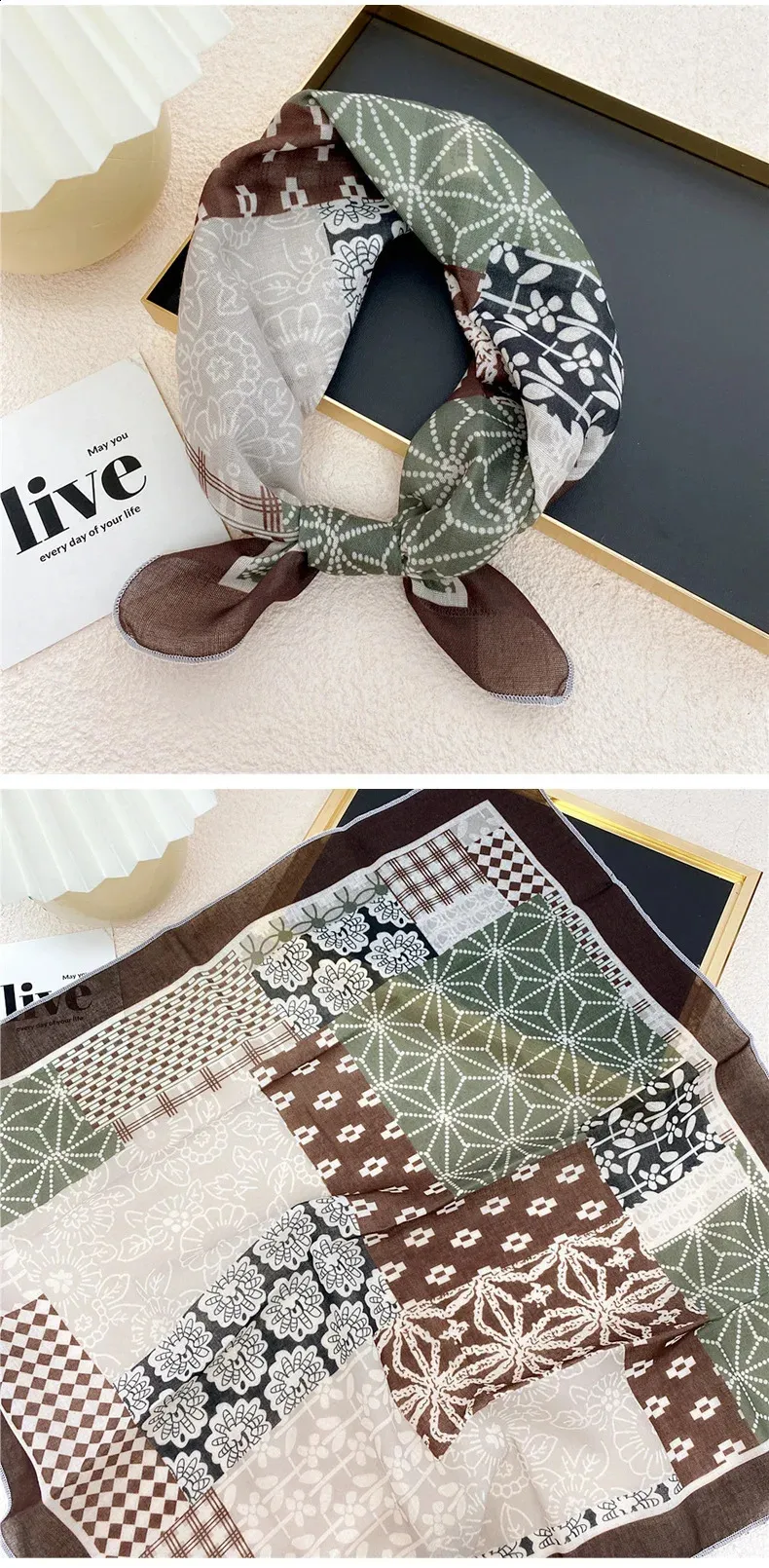 Bohemia Silk Hair Scarf Headband For Women, Korean Printing Cotton ...