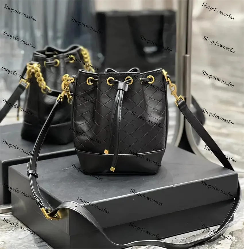Lamb Skin Bucket Bags Quilted Shoulder Bag Y Cowhide Drawstring Handbag ...
