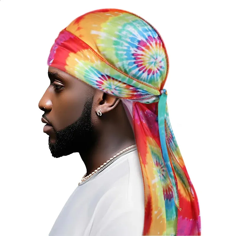 Dyed Silky Durag Bandana With Long Tail And Wide Strap, Colorful Durag ...