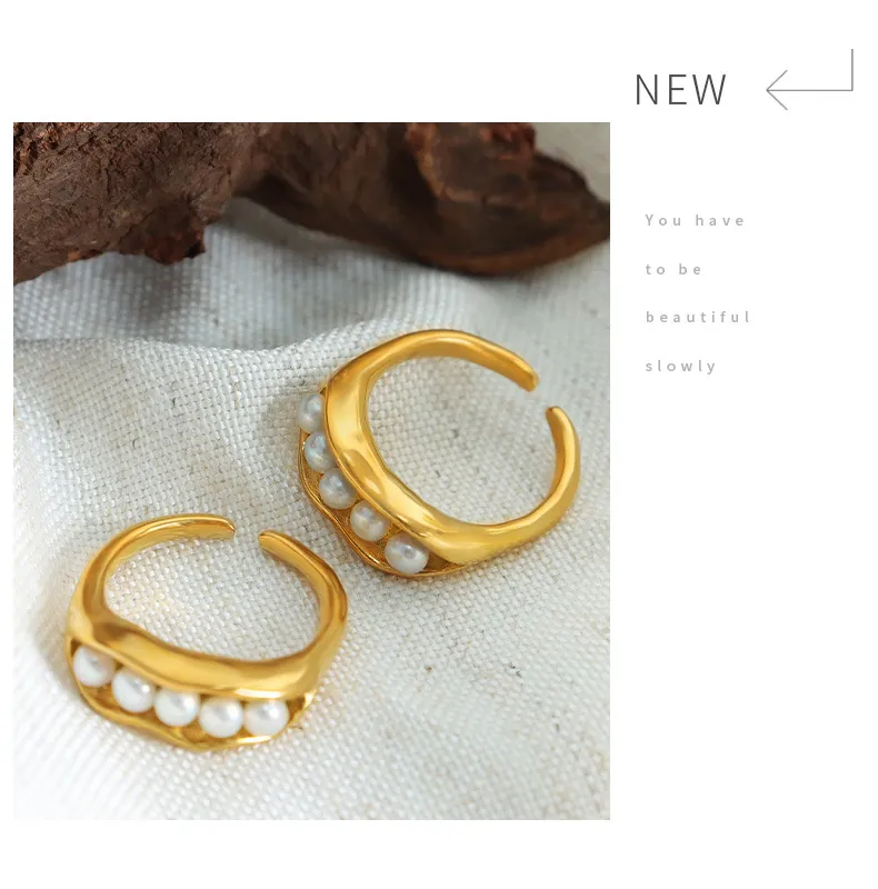 Chic French-Inspired Pod Ring with Fake Pearls and 18-Karat Yellow ...
