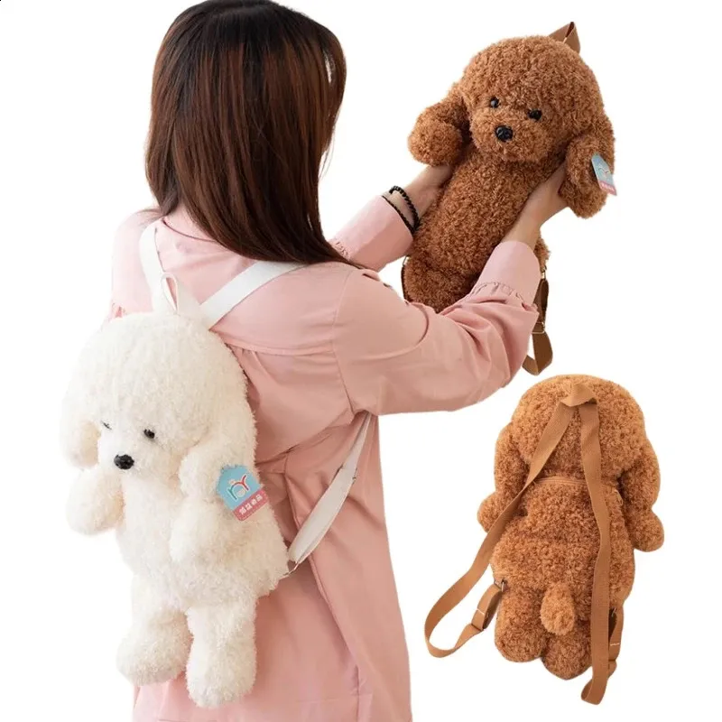 Kawaii White Brown Dog Soft Plush Backpack School Bag Sofa Girls Kids ...