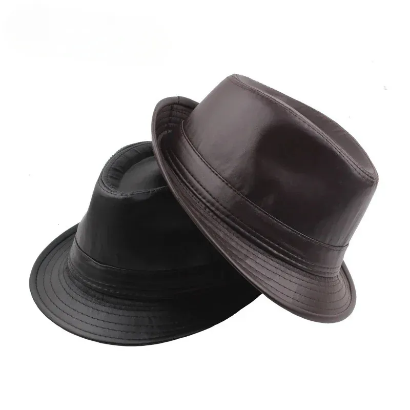 Pu Leather Fedora Hat for Men - Middle-Aged and Elderly Autumn/Winter ...