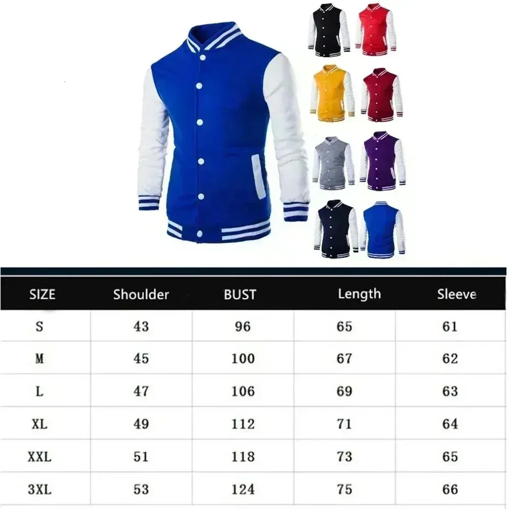 Men's Casual Jacket Campus Baseball Uniform Lightweight Contrast ...