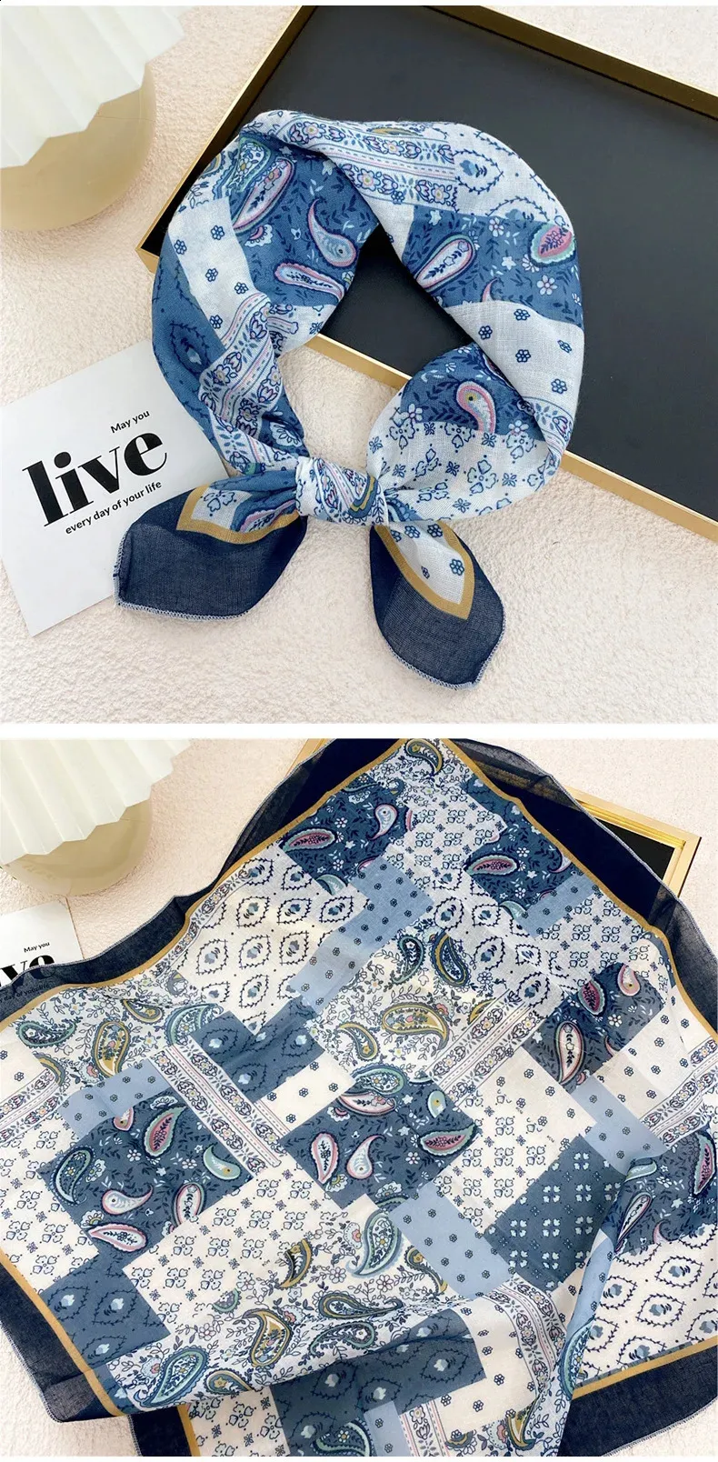 Bohemia Silk Hair Scarf Headband For Women, Korean Printing Cotton ...