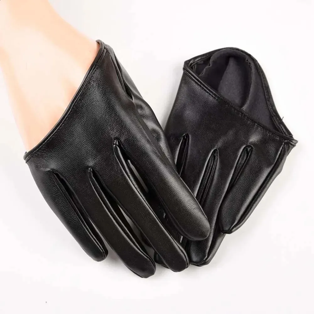 Cool Backless Half-Black Leather Gloves Short Half-Palm Cyberpunk Goth ...