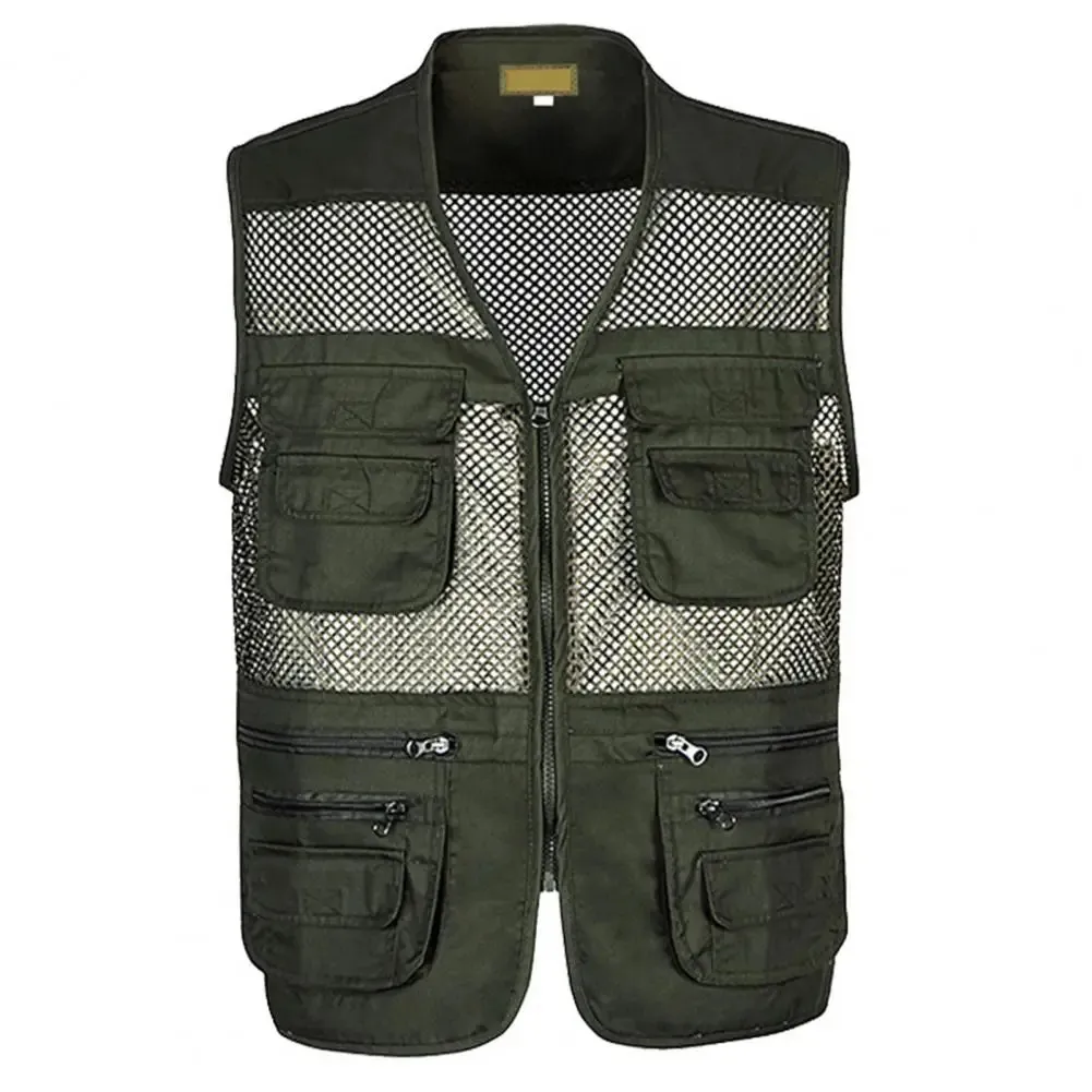 Summer Men Vest Coat Hollow Out Mesh Zipper Closure Multipocket ...