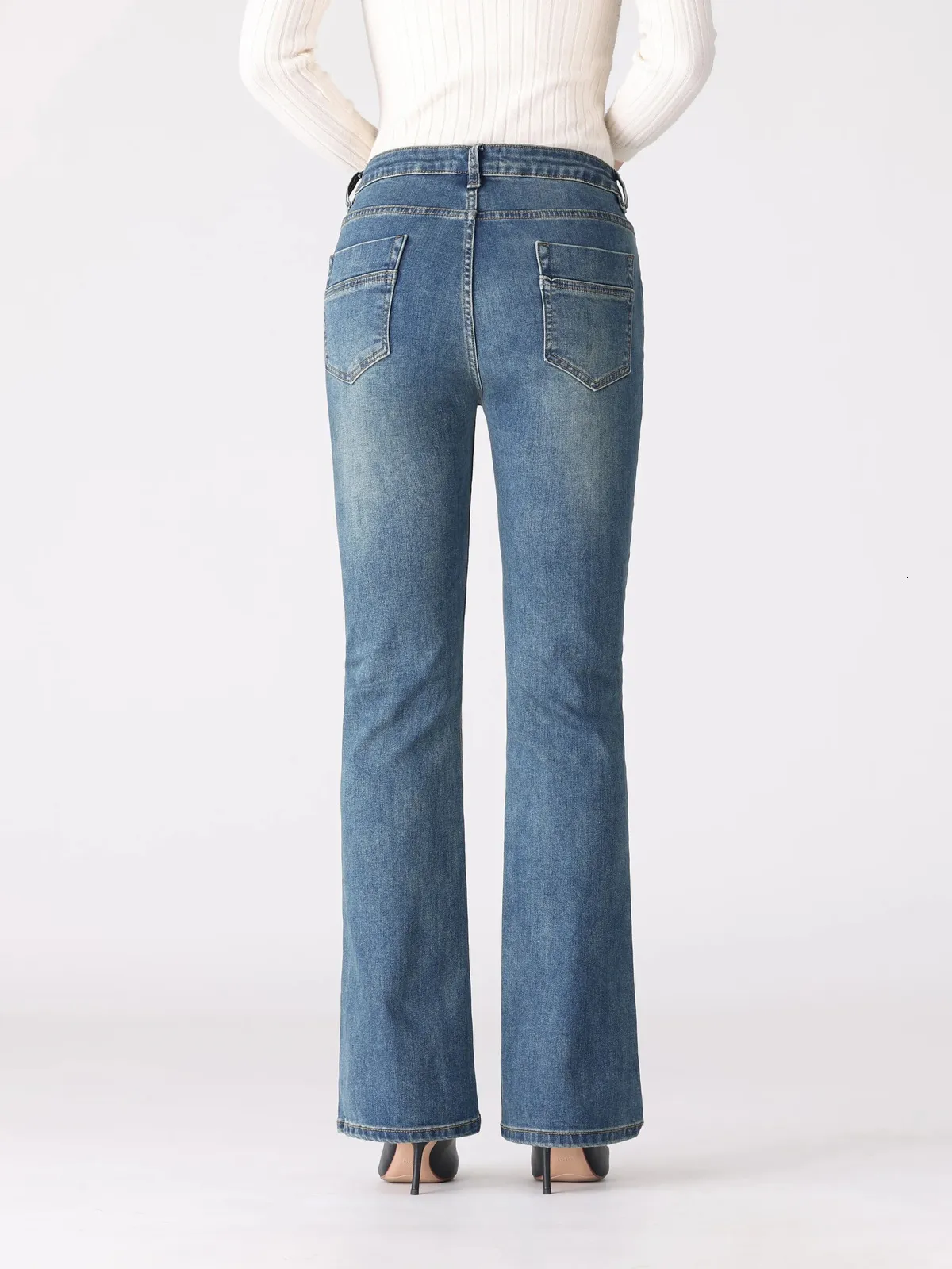 2025 Women's Four Seasons Mid Waist Micro Horn Jeans, Fashionable and ...