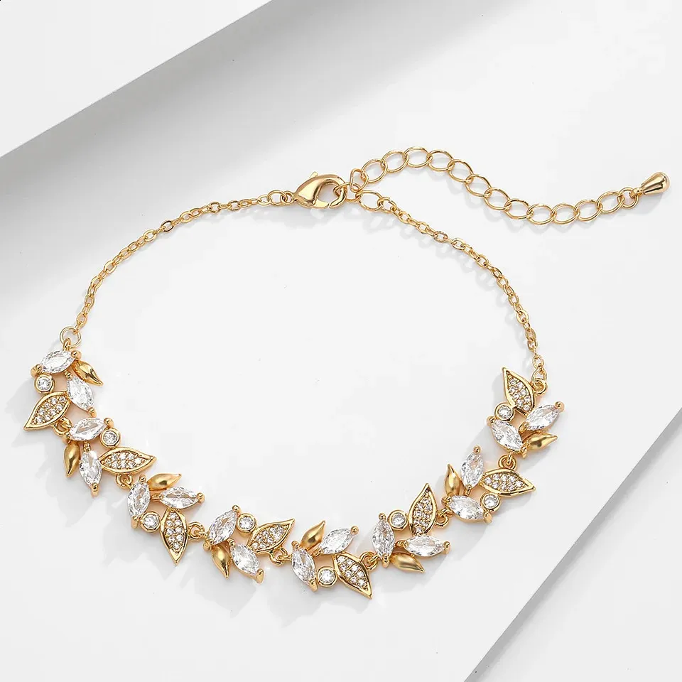 Fashion Marquise Leaf Zircon Charm Bracelets for Women, Shiny Cubic ...