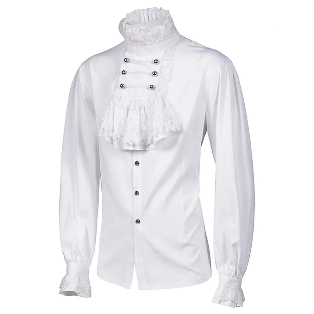 Men's Gothic White Shirt Retro Victorian Medieval Lace Ruffle Stand ...