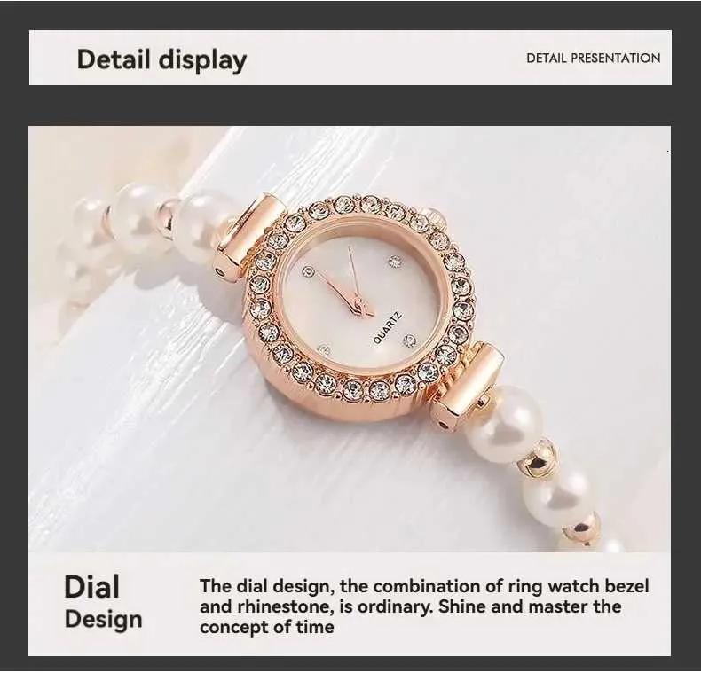 Ladies' White Beaded Bracelet Watch with Diamond Inlaid Case, Simple ...