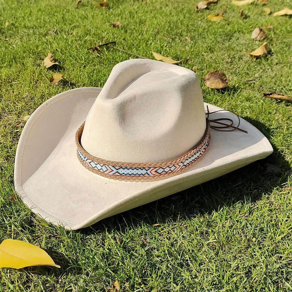 Classic Suede 95CM Large Brim Western Cowboy Fedora Hat Men And Women ...