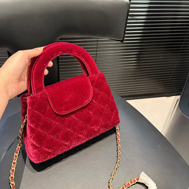 Blue Designer Velvet Bags Mini Shopping Bag Tote With Handle Gold Metal ...